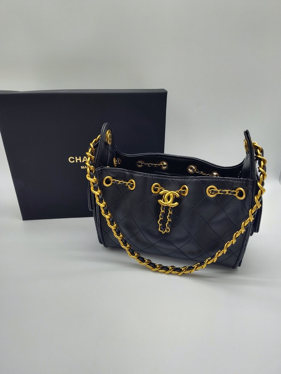 Source Unknown | Bags | Chanel Makeup Quilted Chain Cosmetic Bag Black ...